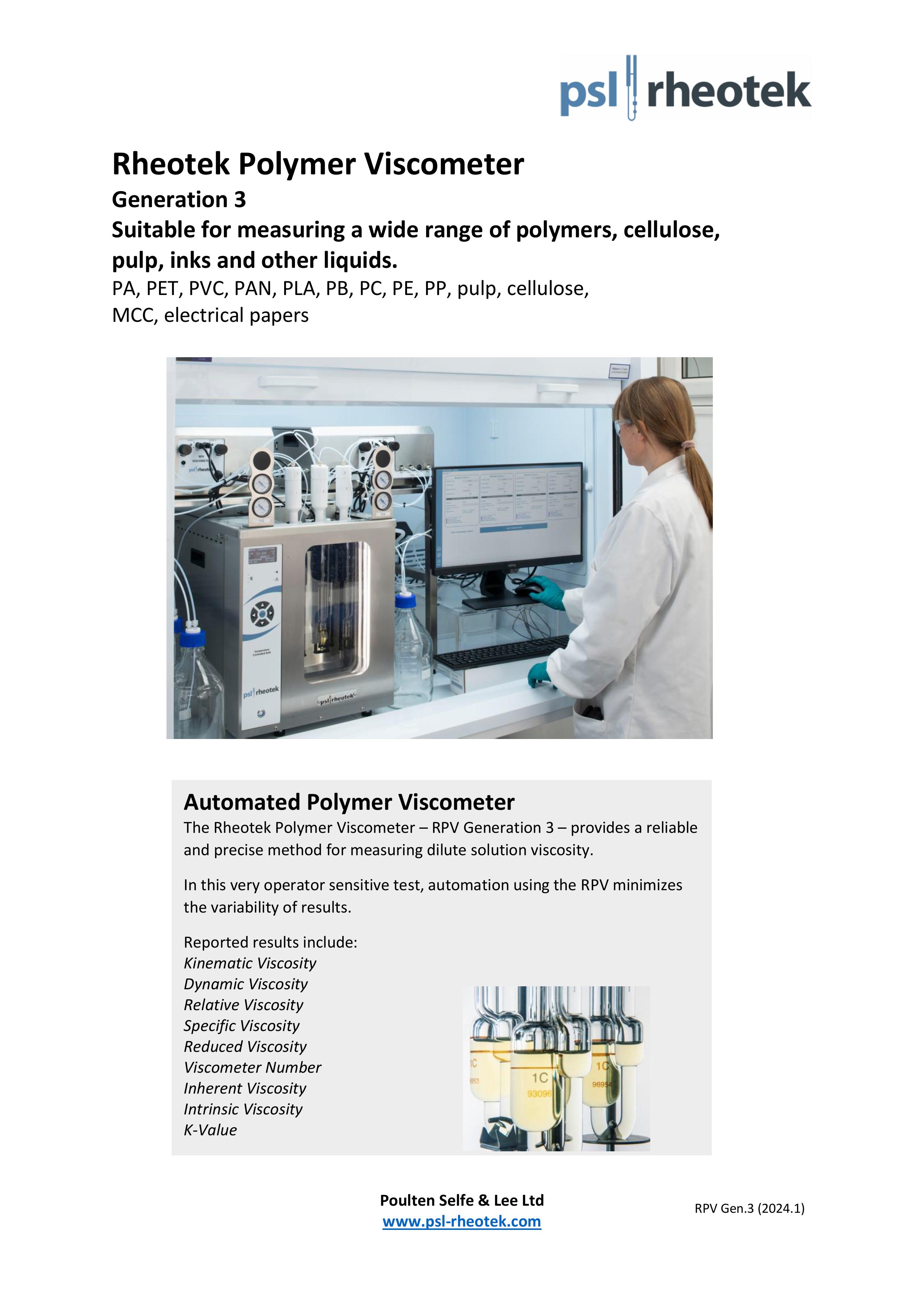 RPV-3 automated polymer viscometer | PSL Rheotek